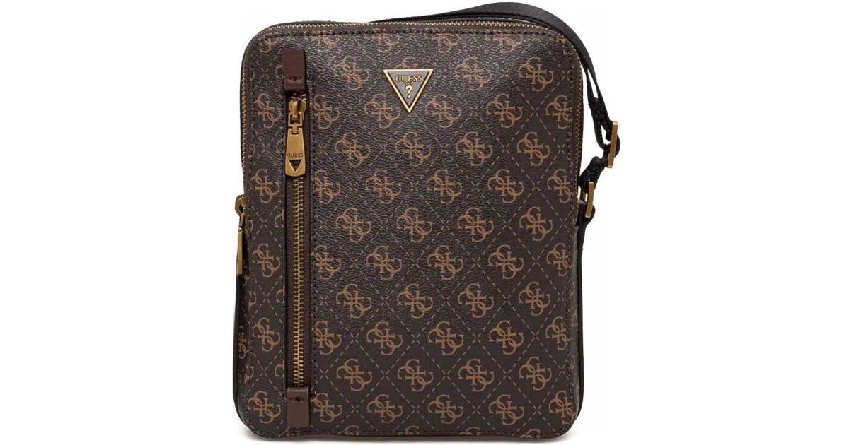 Guess Monogram Messenge Bag in Brown for Men | Lyst