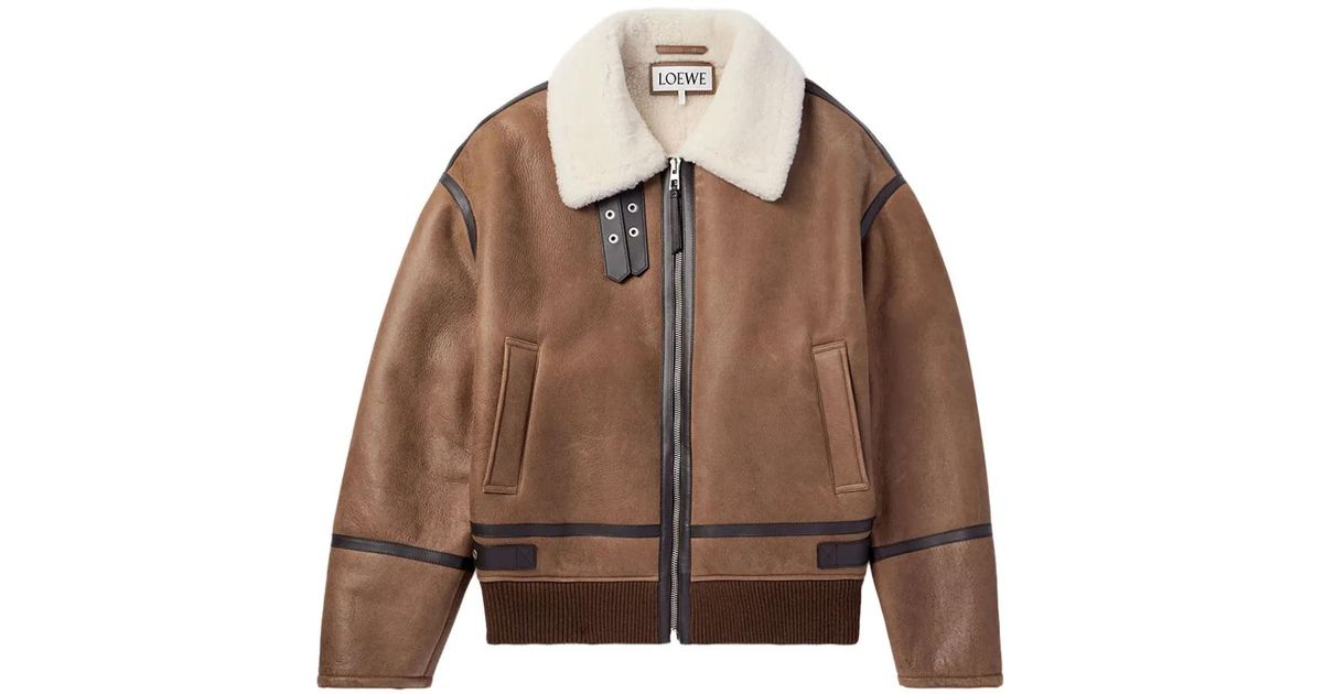 Loewe Shearling Leather-Trimmed Jacket in Brown for Men | Lyst