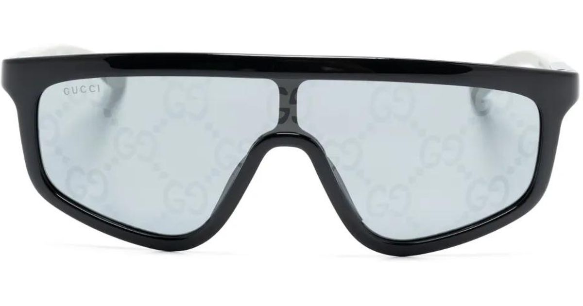 Gucci Lens-Decal Shield-Frame Sunglasses in Black | Lyst UK