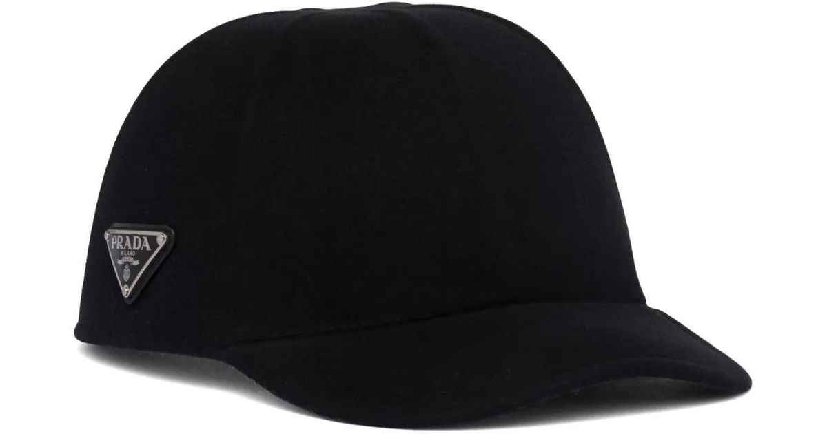 Prada Triangle-Logo Felt Baseball Cap in Black for Men | Lyst