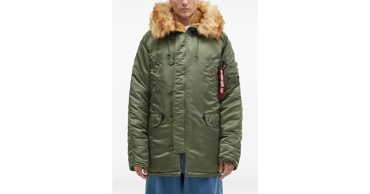 Alpha Industries Hooded Coat in Green for Men | Lyst