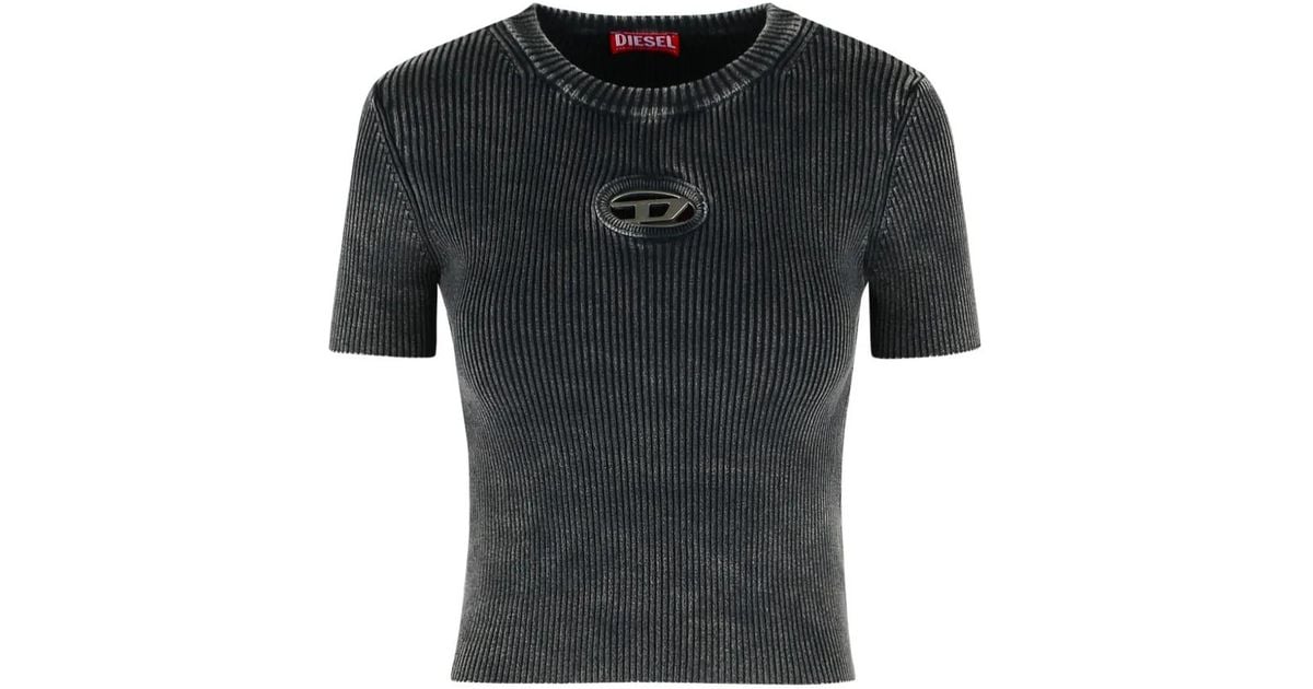 DIESEL M-Anchor Ribbed Logo T-Shirt in Black | Lyst UK