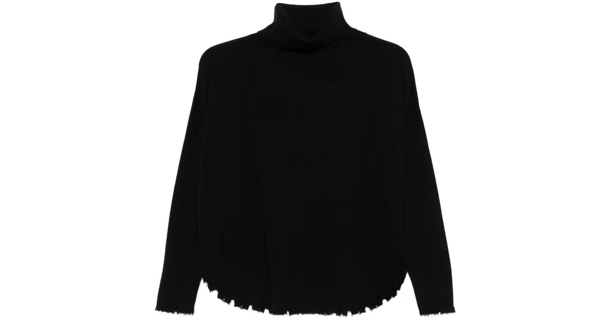 Kujten Mavis Roll-Neck Frayed Sweater in Black | Lyst UK