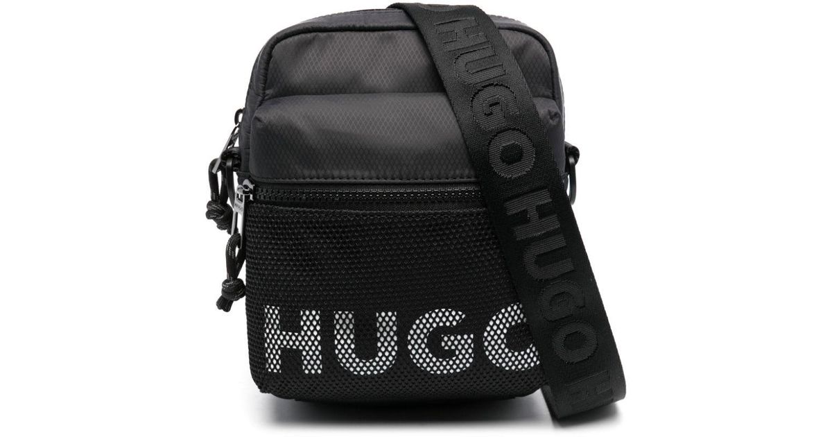 HUGO Contrasting-Logo Mesh-Overlay Messenger Bag in Black for Men | Lyst