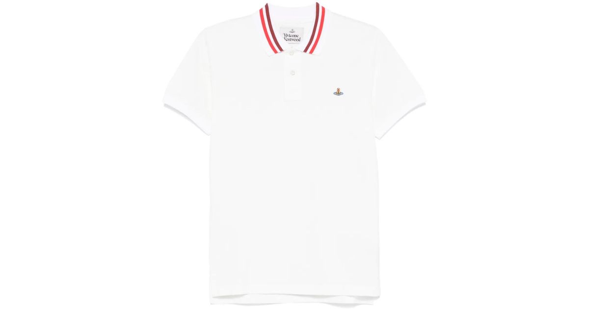 Vivienne Westwood Orb-Embroidered Polo Shirt in White for Men | Lyst
