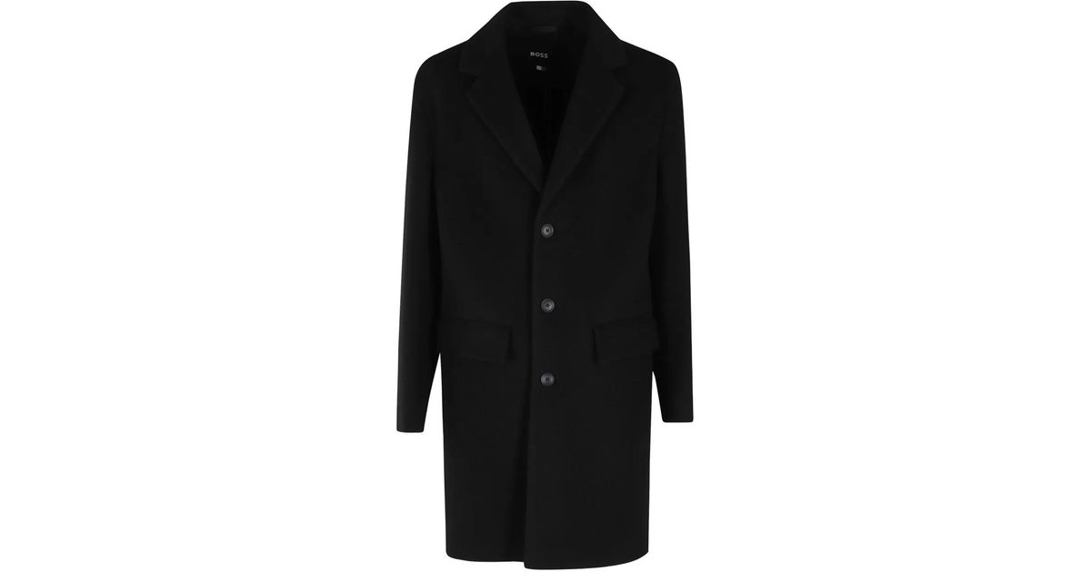 BOSS Button Coat in Black for Men | Lyst