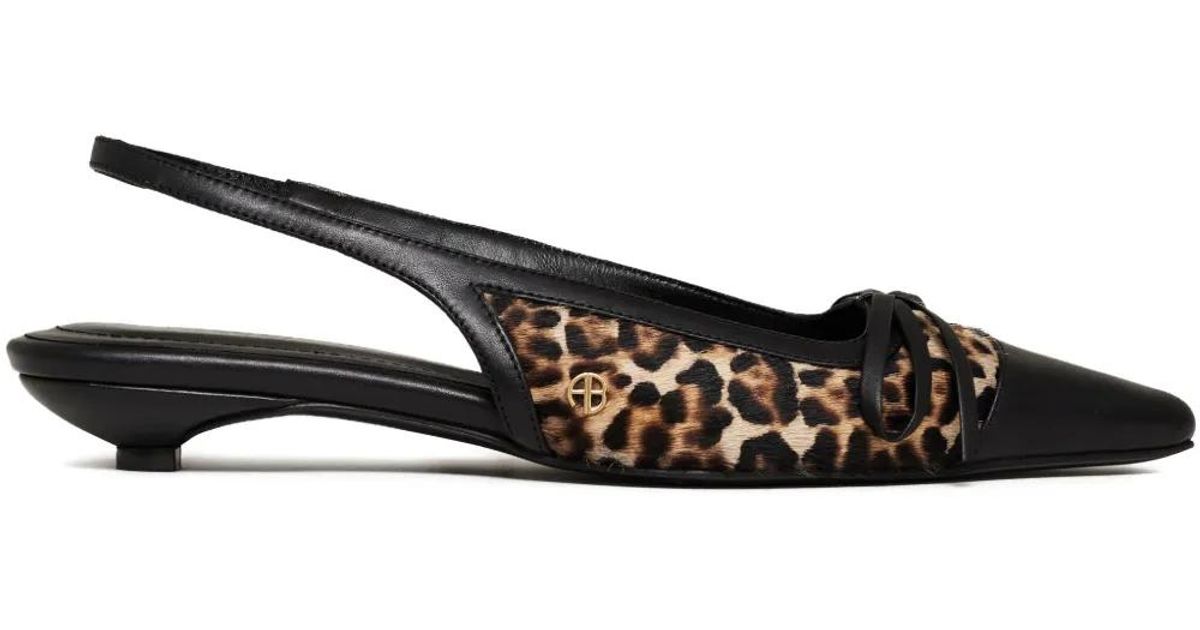Anine Bing Zoey Leopard-Print Slingback Ballet Flats in Black | Lyst