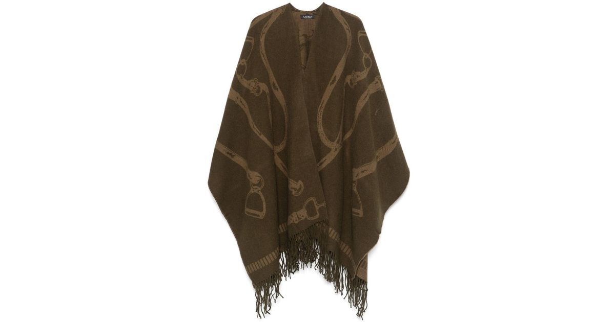 Ralph Lauren Belted-Jacquard Poncho in Green | Lyst