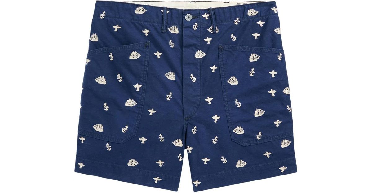 RRL Embroidered Shorts in Blue for Men | Lyst