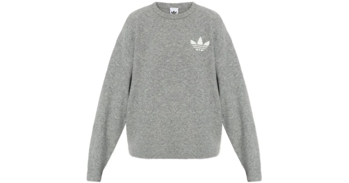 adidas Crew-Neck Logo Knitwear in Grey | Lyst UK