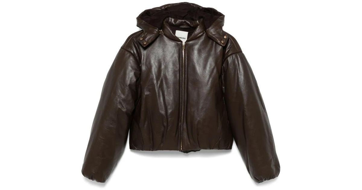 Sandro Leather Puffer Jacket in Black | Lyst