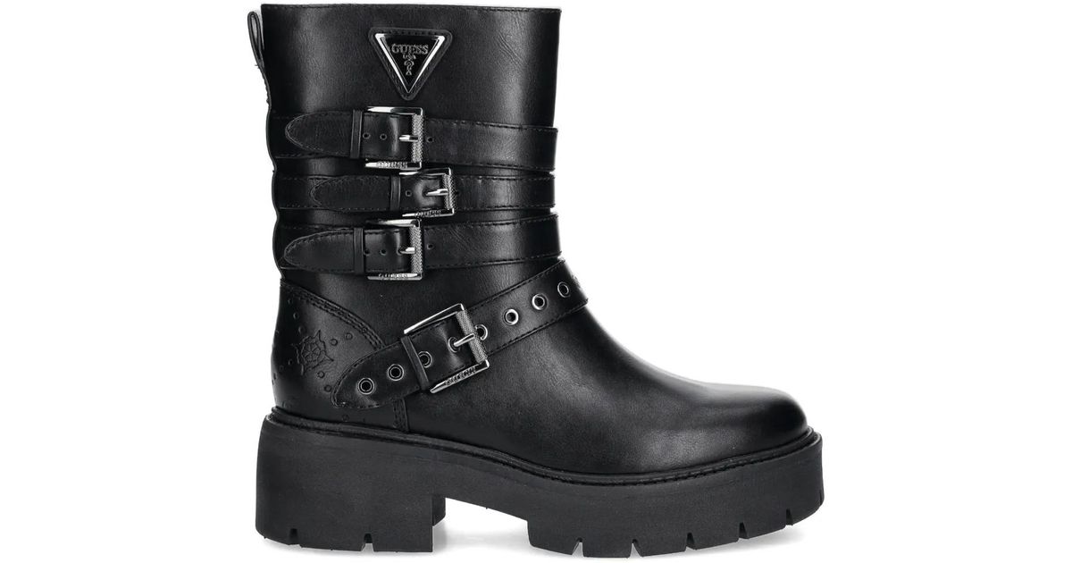 Guess Salvo Buckle-Detail Platform Boots in Black | Lyst
