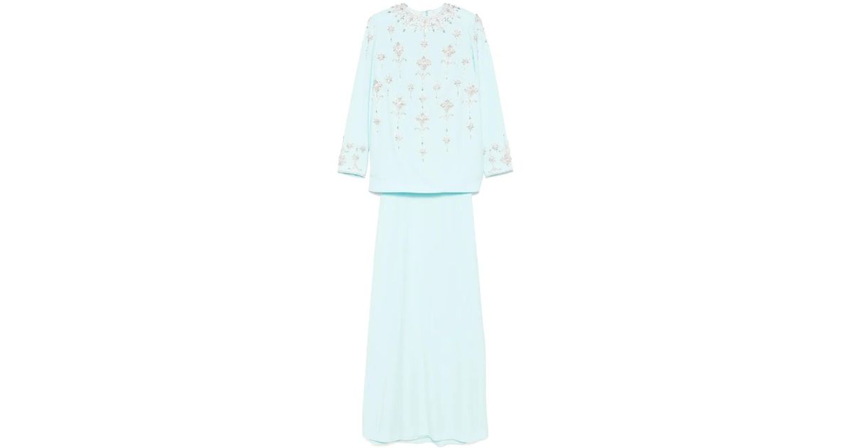 Dina Melwani Crystal-Embellished Top And Skirt Set in Blue | Lyst