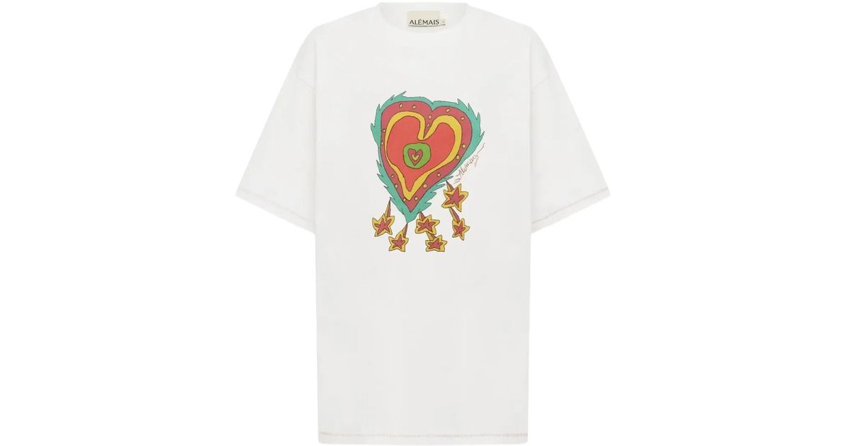 ALÉMAIS Contessa Heart-Print T-Shirt in White | Lyst UK