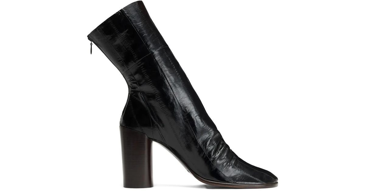 Lemaire 80Mm Glove Eel Leather Block-Heel Boots in Black | Lyst