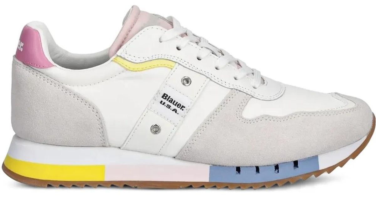 Blauer Leather Suede Panel Trainers in White | Lyst UK