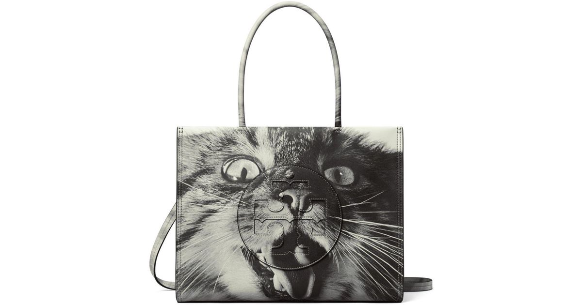 Tory Burch Small Ella Cat-Print Tote Bag in Black | Lyst