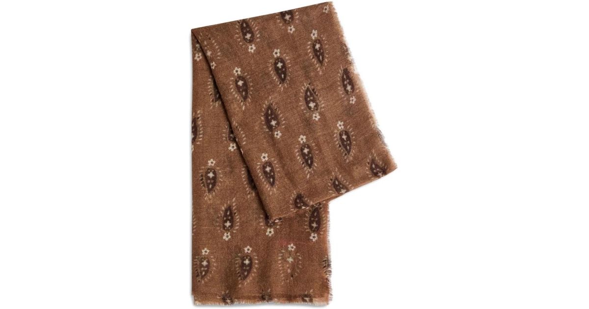 AMA Pure Paisley Cashmere Scarf in Brown | Lyst UK