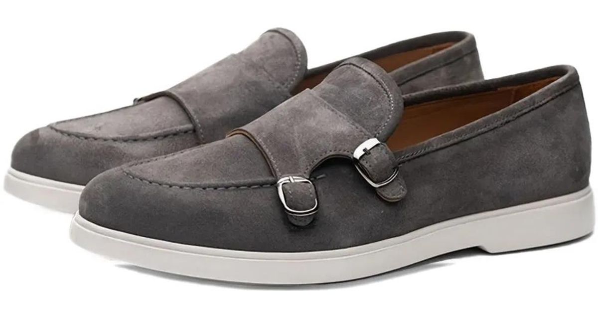 Poche Paris Buckle Strap Monk Shoes in Grey for Men | Lyst UK