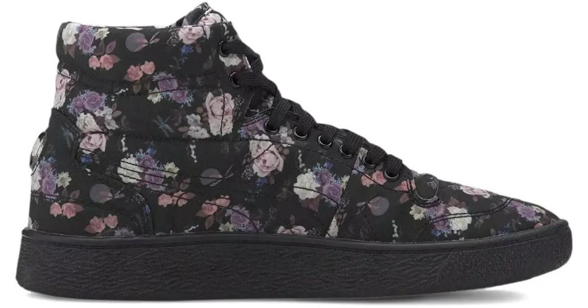 PUMA Floral Print High-Top Sneakers in Black | Lyst