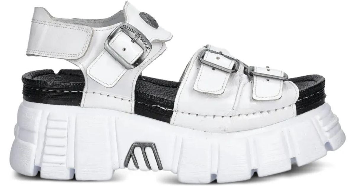 New Rock Buckle-detail Platform Sandals in White | Lyst UK
