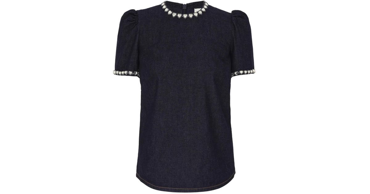 Zimmermann Embellished Denim Top in Blue | Lyst