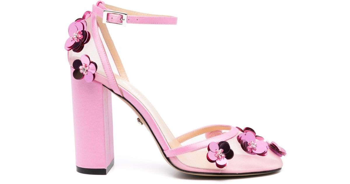 Mach & Mach Blue 110 Floral-appliqué Pumps - Women's - Fabric/calf ...