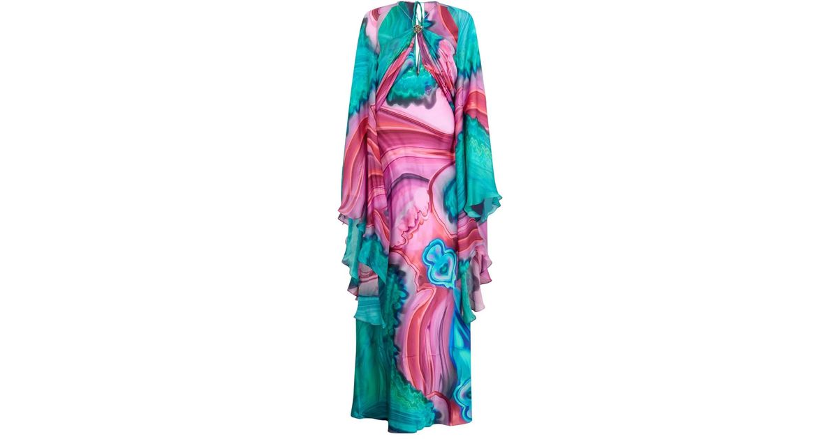 Roberto Cavalli Cut-out Marble-print Dress in White | Lyst UK