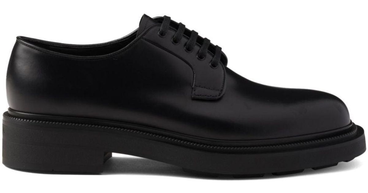 Prada Brushed Leather Shoes in Black for Men | Lyst