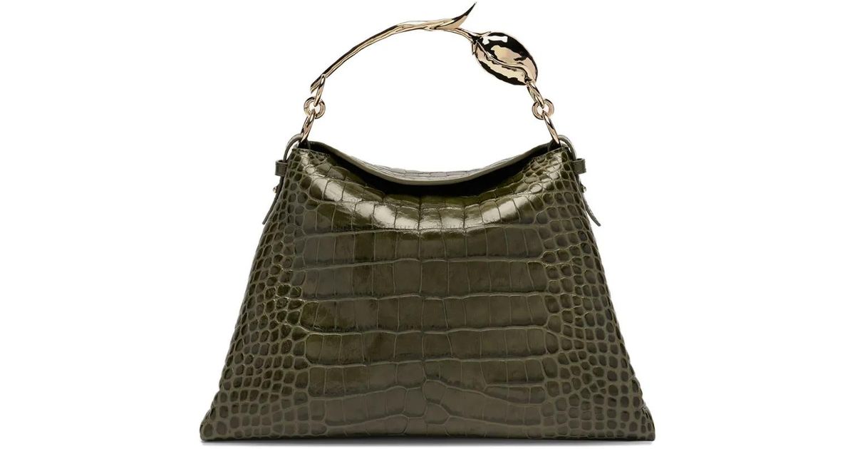 Erdem Large Bloom Rose-Embellished Crocodile-Effect Shoulder Bag in ...