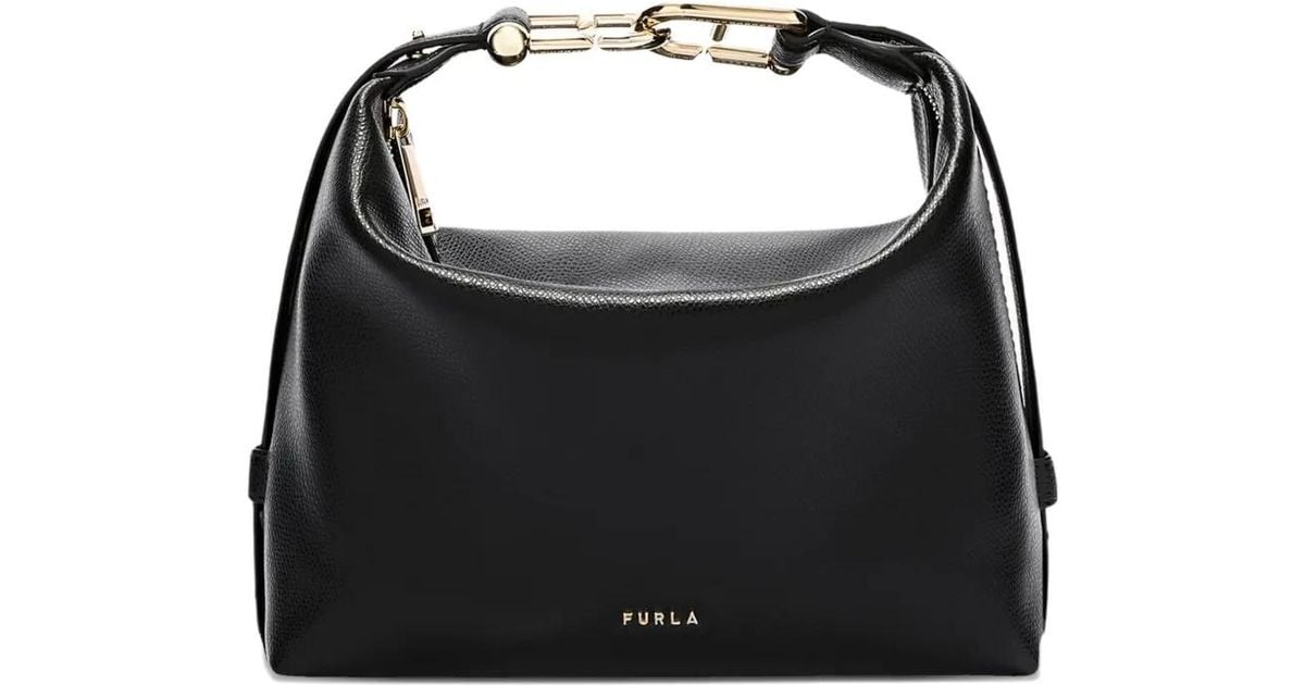 Furla Tonie Textured Shoulder Bag in Black | Lyst UK
