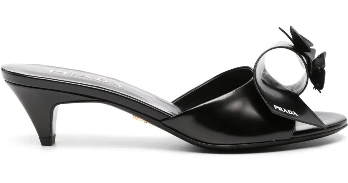 Prada 50Mm Floral-Appliqué Sandals in Black | Lyst
