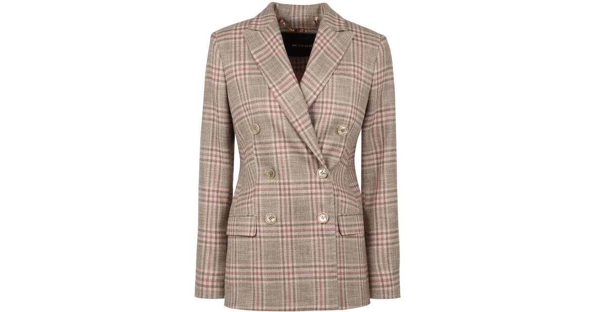 Kiton Prince Of Wales Checkered Blazer in Brown | Lyst