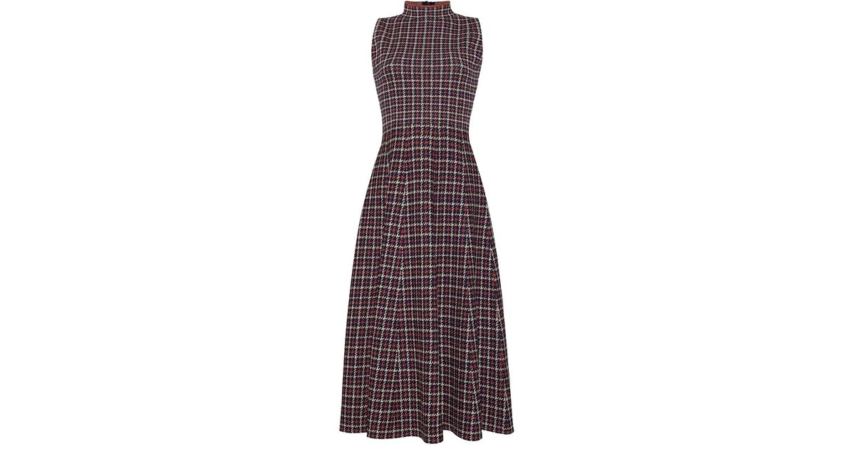 Cara Cara Brice Checked Mock-Neck Midi Dress in Purple | Lyst
