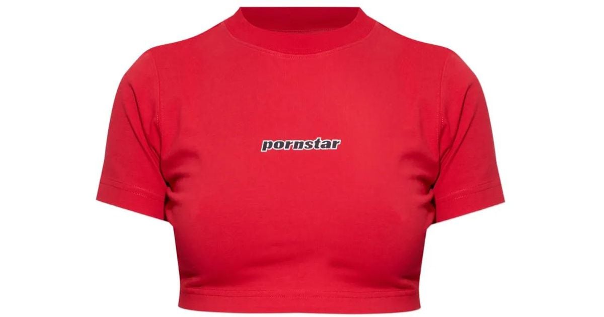 Vetements Embroidery Crop Top in Red | Lyst UK