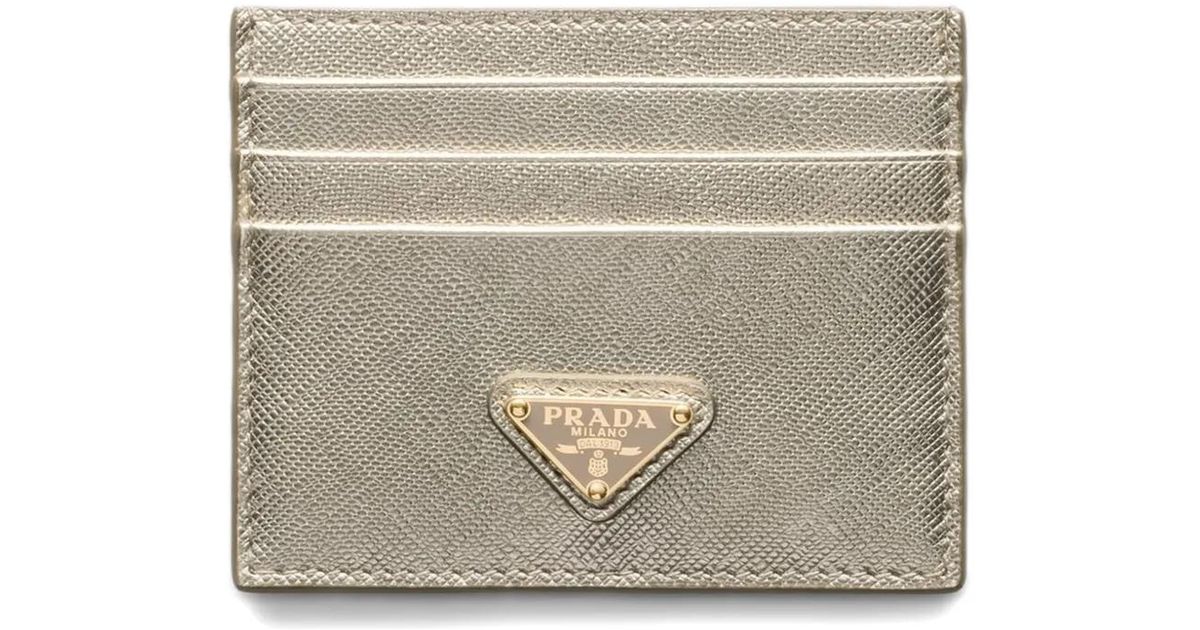Prada Triangle-Logo Leather Card Holder in Grey | Lyst UK