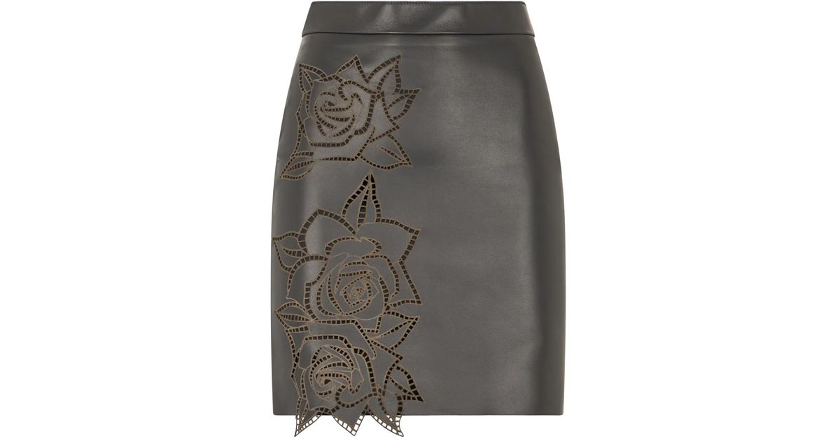 Roberto Cavalli Laser-Cut Roses Mini Skirt in Gray | Lyst