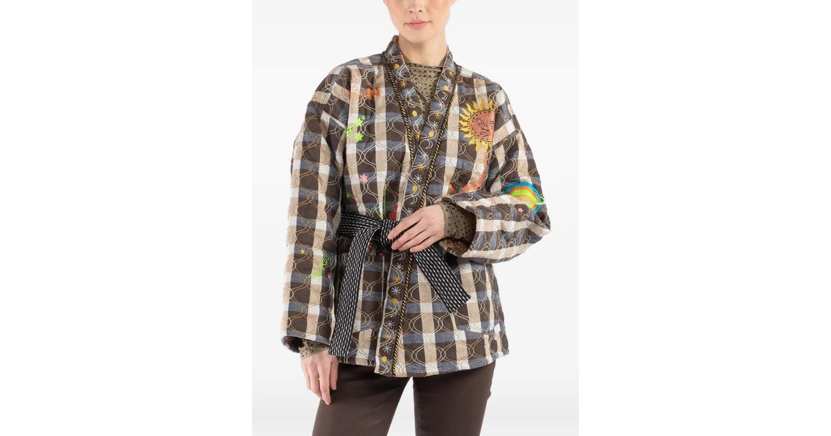 MONOKI Karma Checked Embroidered Jacket in Grey | Lyst UK