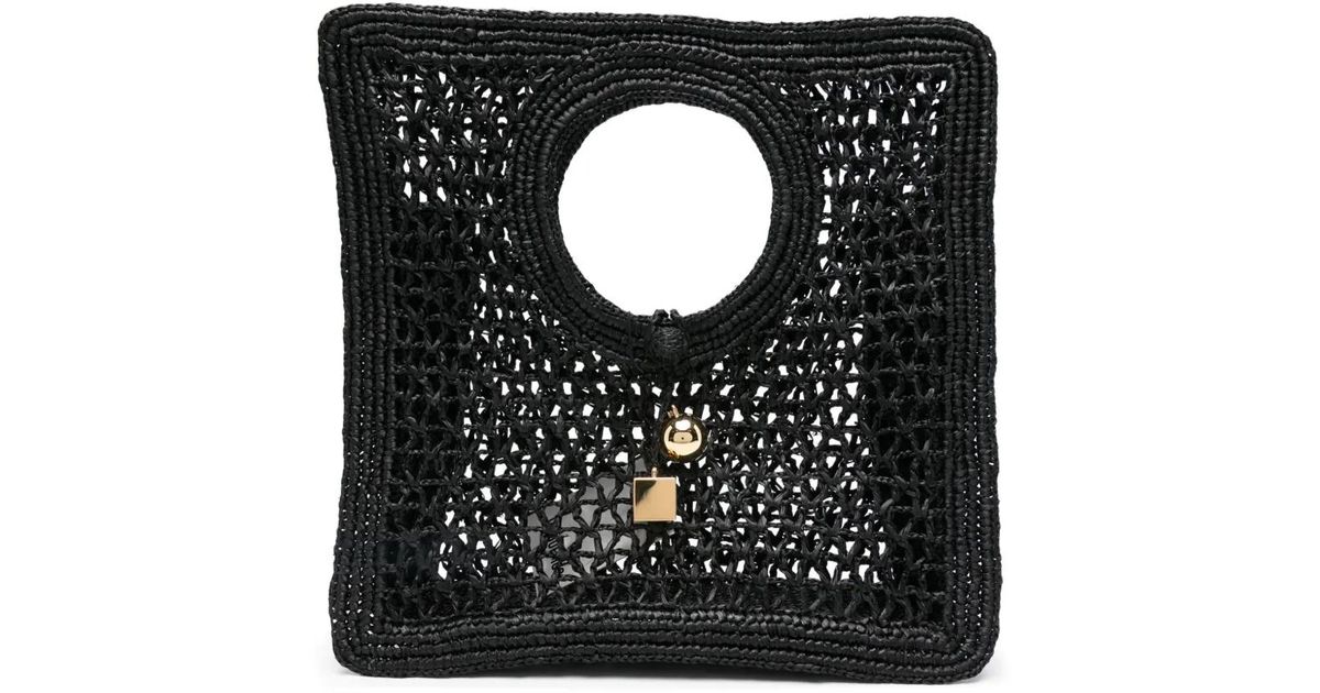 Jacquemus Circular-Handle Raffia Tote Bag in Black | Lyst
