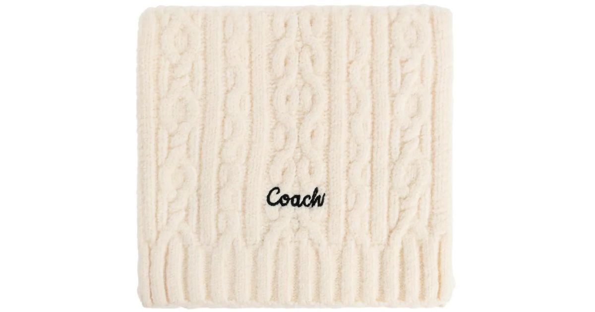 COACH Cable-knit Logo-embroidered Scarf in Natural | Lyst