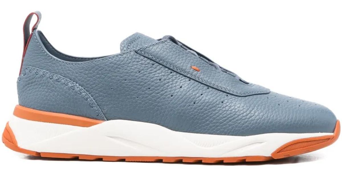 Santoni Perforated-Design Leather Sneakers in Blue for Men | Lyst
