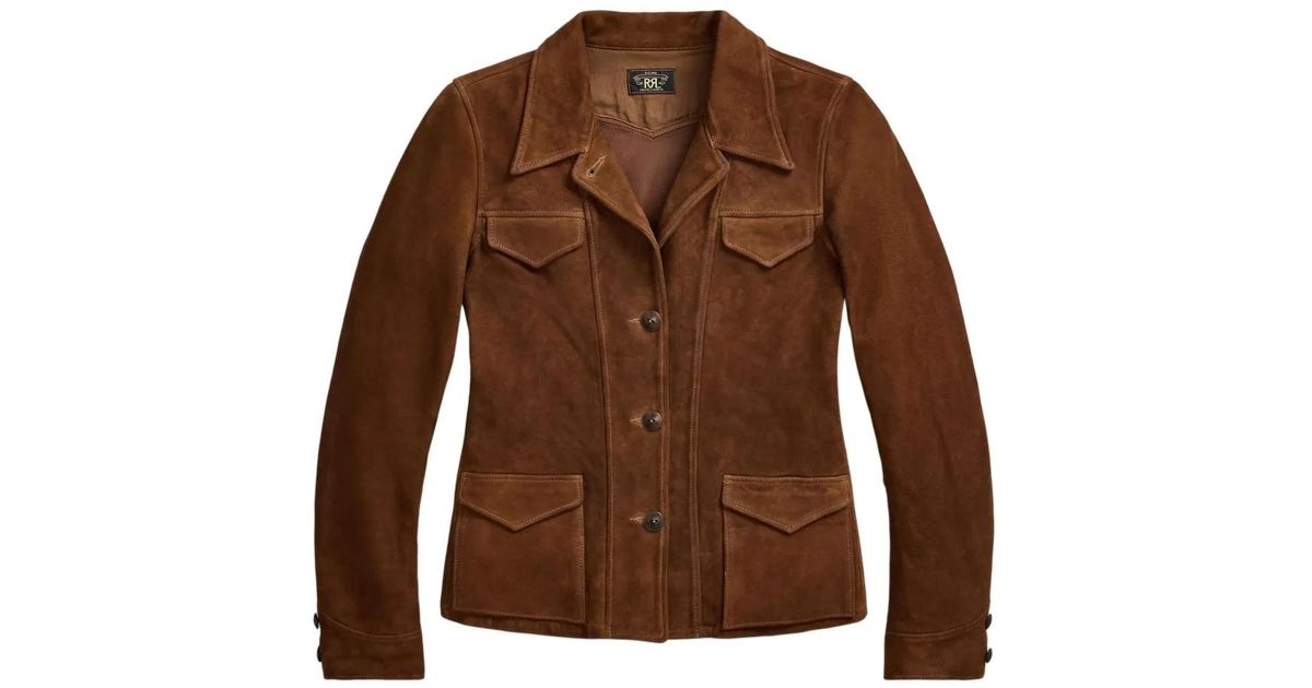 RRL Rose Button-Front Suede Jacket in Brown | Lyst UK