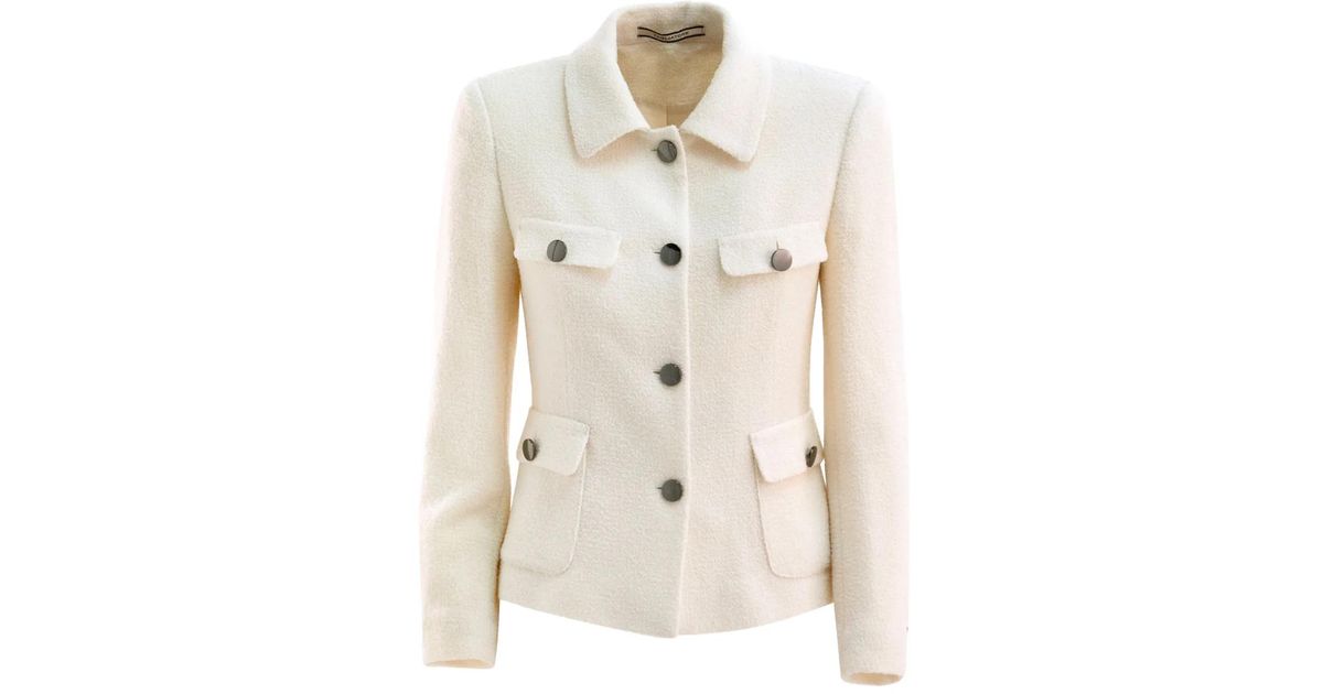 Tagliatore Bouclé Jacket in Natural | Lyst UK