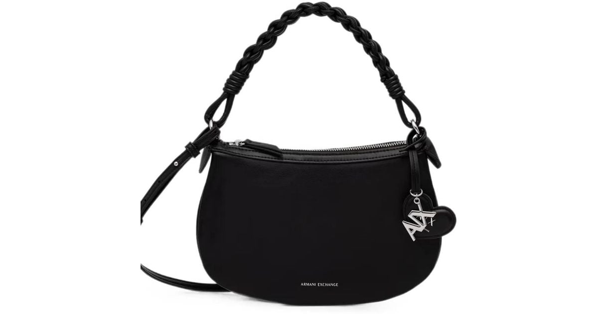 ARMANI EXCHANGE Braided-Handle Logo-Charm Shoulder Bag in Black | Lyst UK