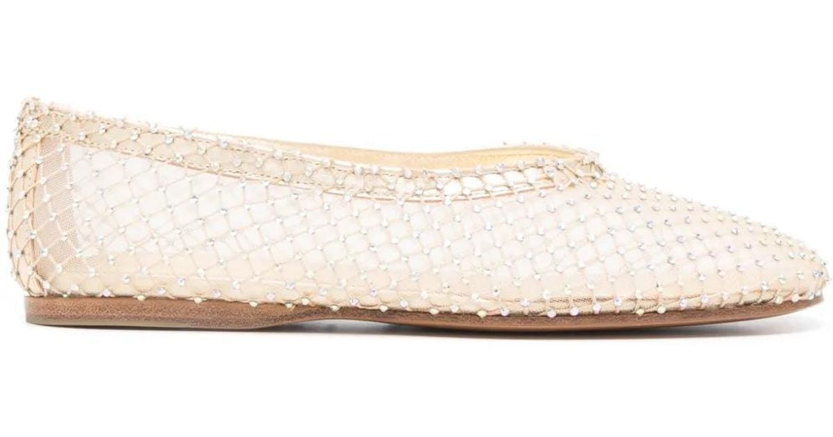 forte_forte Rhinestone-Embellished Mesh Ballerina Shoes in Natural | Lyst