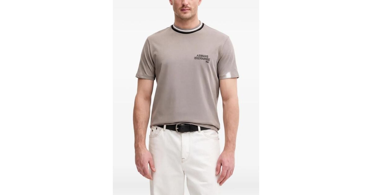ARMANI EXCHANGE Logo-Print Striped-Trim T-Shirt in Grey for Men | Lyst UK