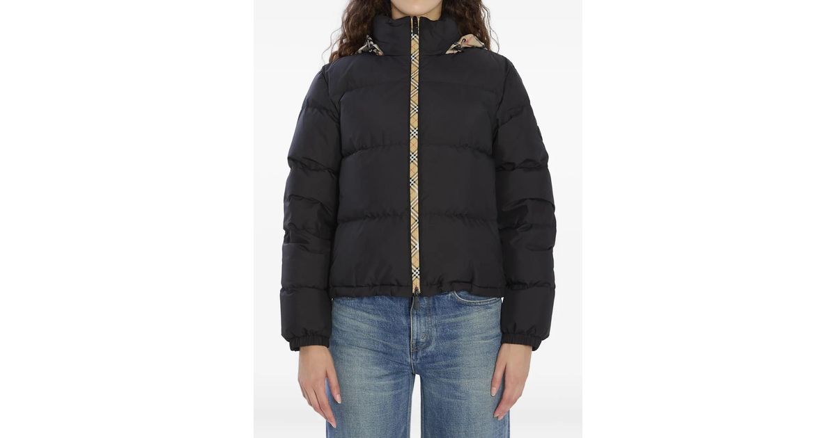 Burberry Puffer Jacket With Concealed Hood in Black | Lyst UK