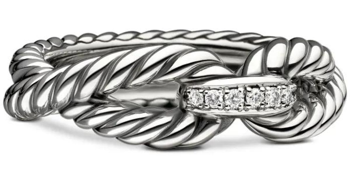 David Yurman Sterling Cable Loop Diamond Band Ring (7Mm) in Metallic | Lyst
