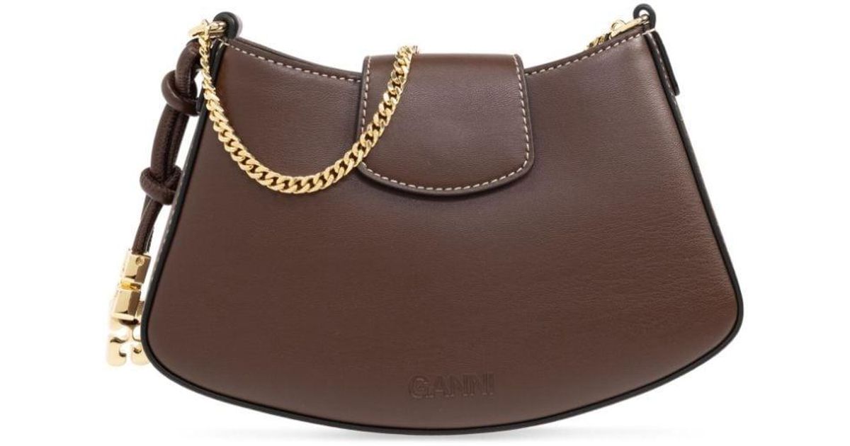 Ganni Logo-Charm Leather Tote Bag in Brown | Lyst
