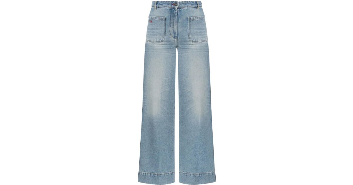 Victoria Beckham Relaxed Wide-Leg Light Denim Jeans in Blue | Lyst UK